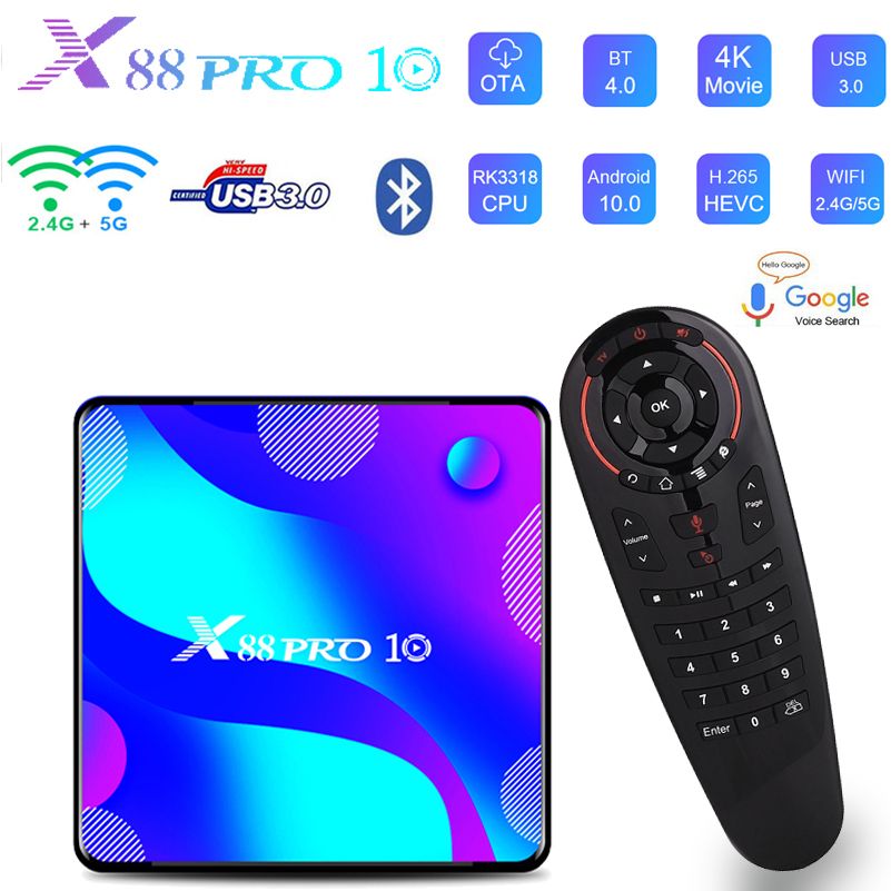X88 PRO 10 Android TV Box Rockchip RK3318 4GB 128GB 2.4G&5G Wifi 4K ...
