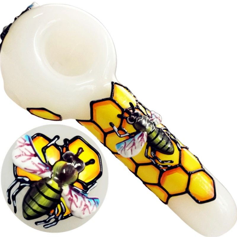 2021 5 Inches Honeycomb Bee 3D Glass Hand Pipe Colorful Herb Pipes For ...
