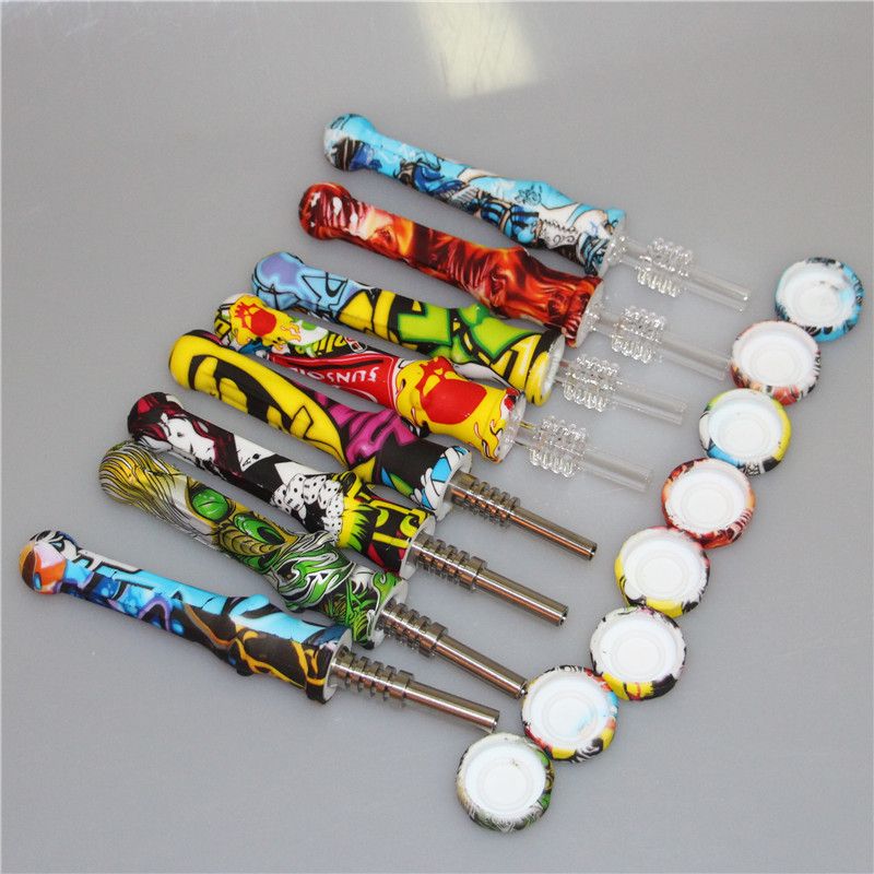 2020 Silicone Nectar Collector Hand Pipes With Titanium Tips Prints ...