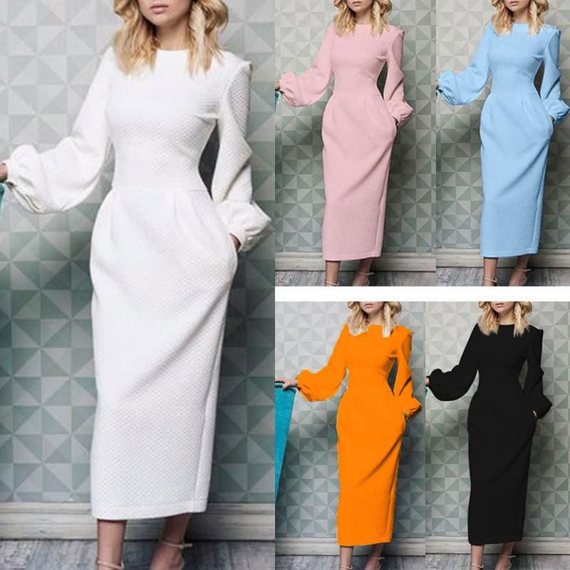 Long Lantern Sleeve Dress Casual Female Clothing Autumn Womens Designer