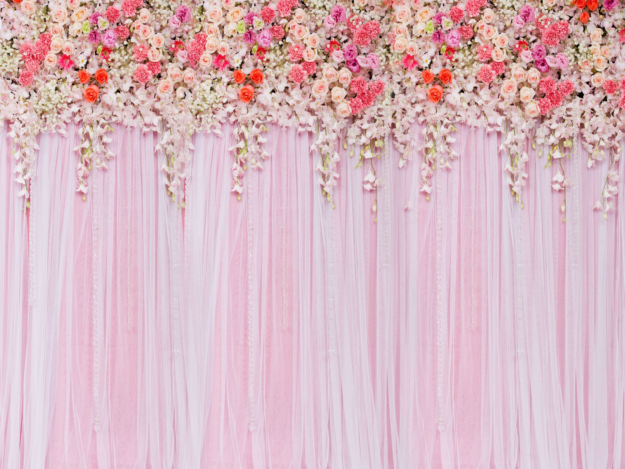 2021 Beautiful Flowers Wedding Scene Vinyl Photography Backdrops Pink