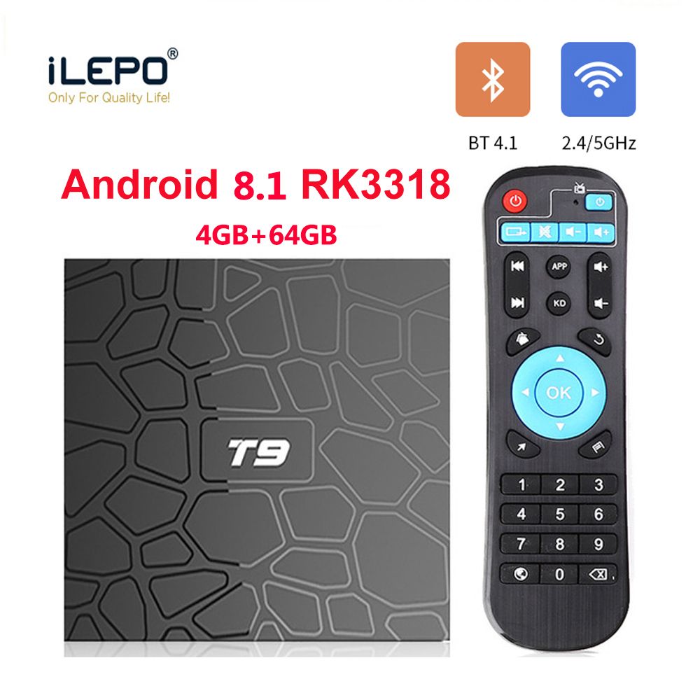 4GB 64GB Android Tv Box Rockchip RK3318 T9 Android Tv Box Support Dual ...