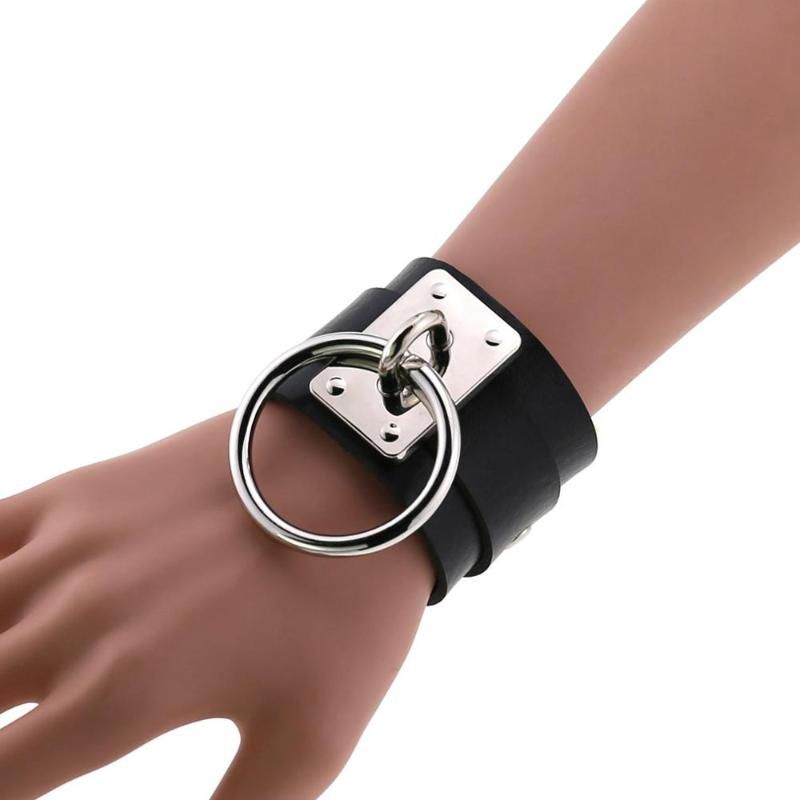 2021 Black Leather Wristband Bracelet Cuff Goth Gothic Punk Bracelets ...