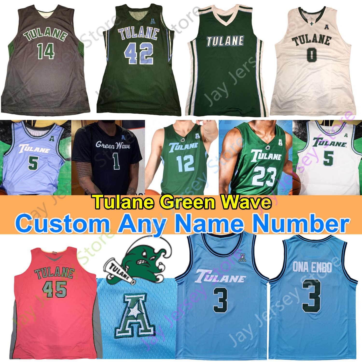 2021 Custom Tulane Green Wave Basketball Jersey NCAA College Teshaun ...