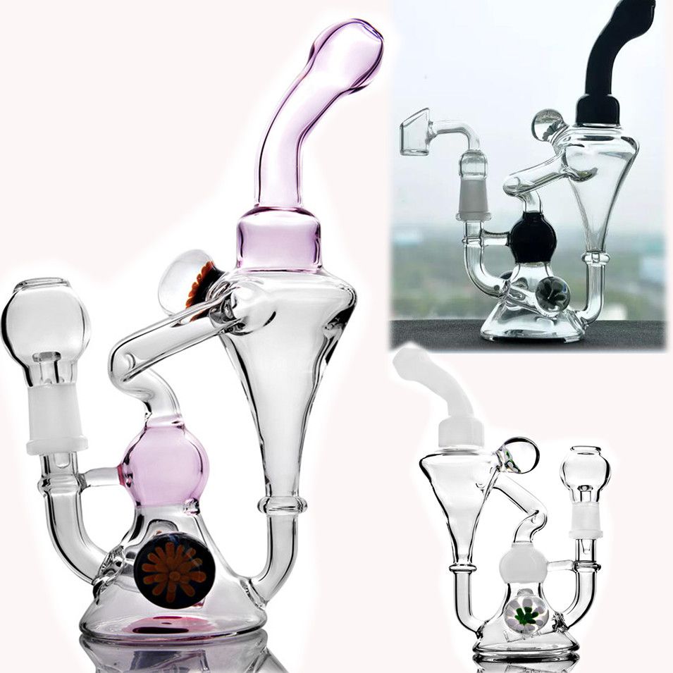 2020 Pink Unique Bongs Water Pipes Heady Dab Rigs Double Recycler Bong ...