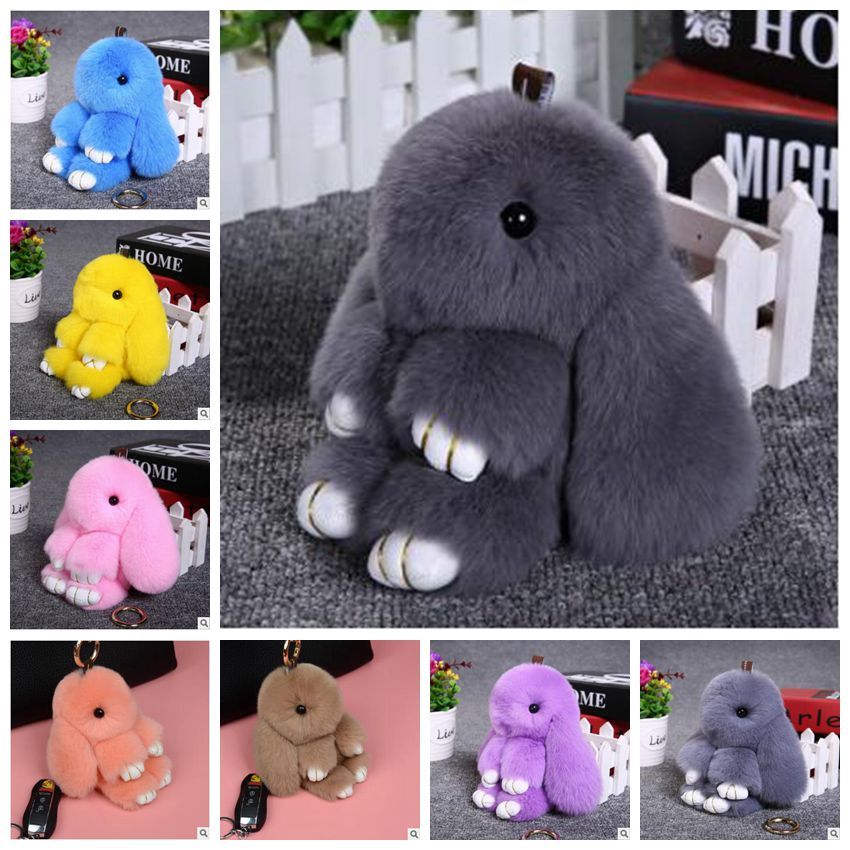 Cute Bunny Keychains 14cm Fluffy Pompom Fur Rabbit Keychain Llaveros ...