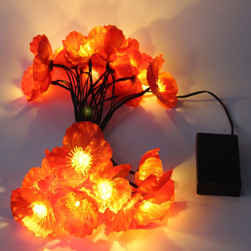 2021 Poppy Flower Lights Led Floral Garland Christmas Holiday String ...