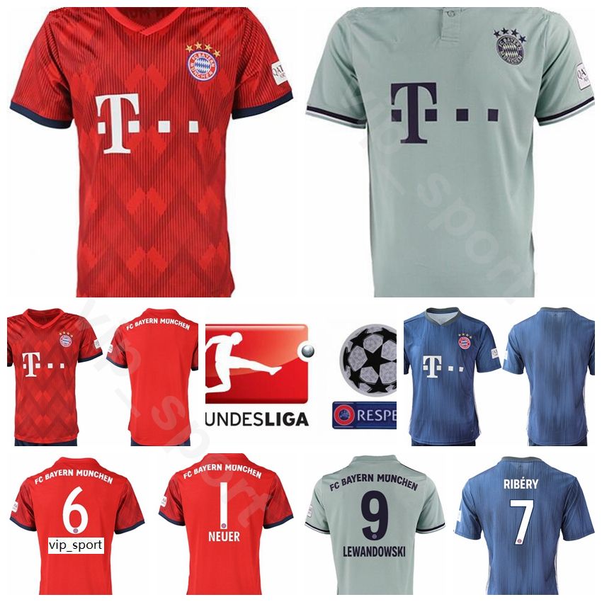 2019 FC Bayern Munich Soccer 1 NEUER Jersey Men Red Home Green 6 THIAGO ...