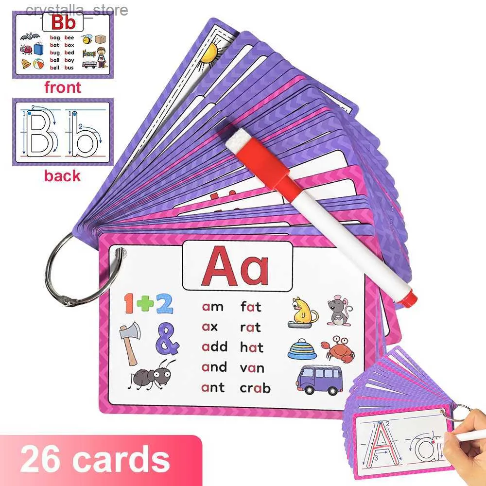 26 Alphabet Phonics CVC Words Learn Flash Cards Abc Letter Con The Reasable Pen Práctica De ...