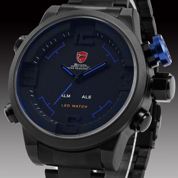 Men's Watches - SHARK Digital Dual Movement 50MM HUGE Alarm Stainless ...