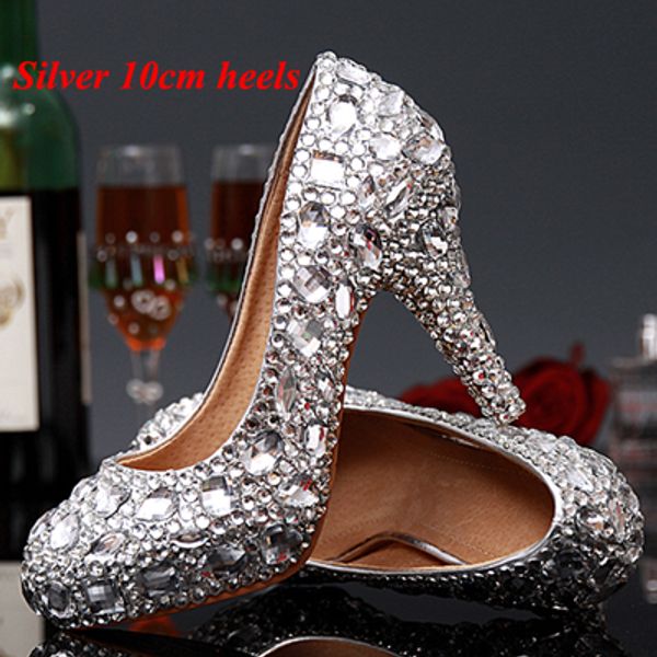 Luxury Graduation Party Prom Shoes High Heel Silver Crystals ...