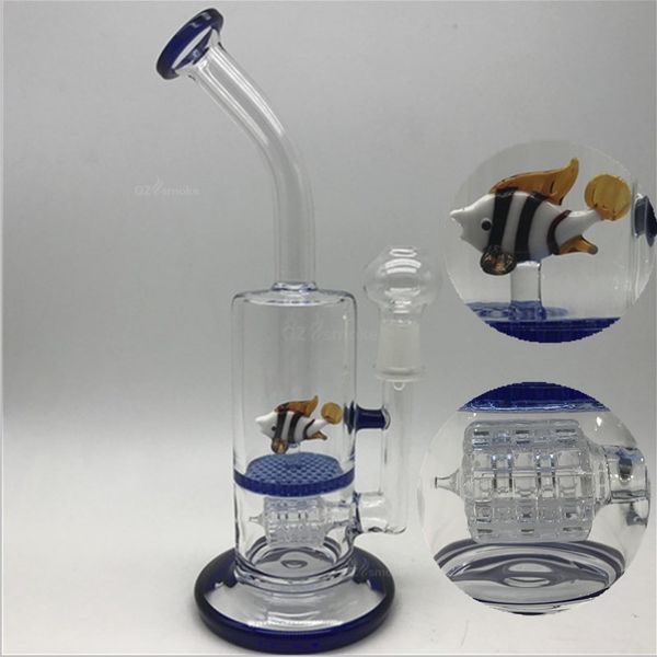 2020 Glass Bong Water Pipes Bongs Thick Colored Double Honeycomb Perc ...