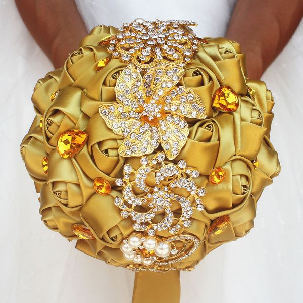 Gorgeous Wedding Bridal Bouquets Ivory Gold Flowers Artificial Wedding ...