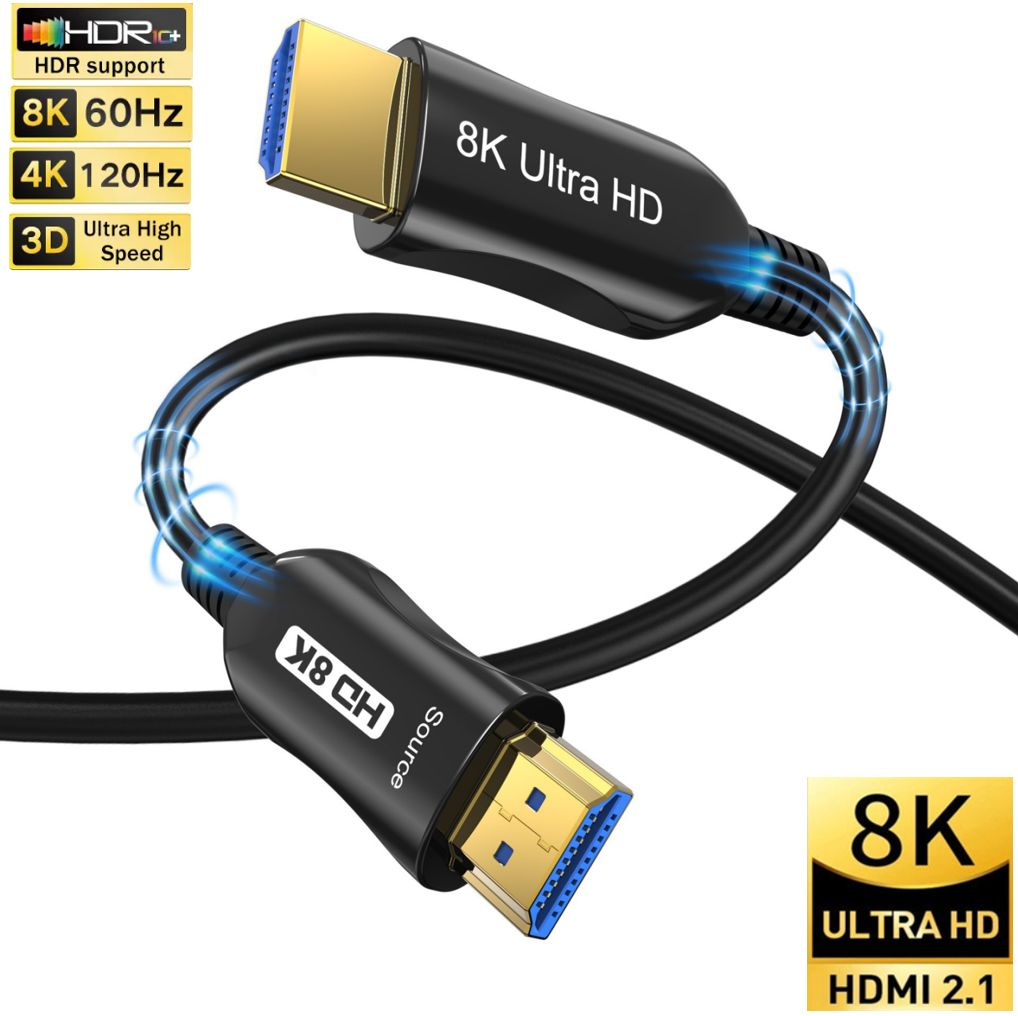 HDMI 8K HDMI 2.1 Cable Cable HDMI Fiber Optic 4K 60Hz 120Hz 48 Gops HDR ...