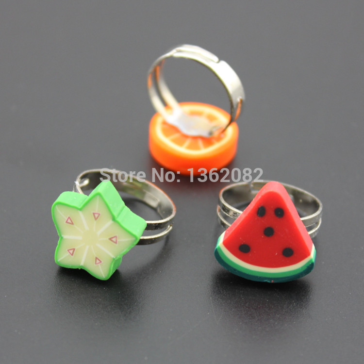Wholesale Baby Girls Fimo Fruits Rings Childrens Adjustable Polymer ...
