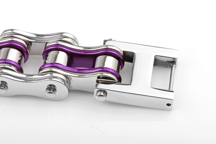 16mm Wide Punk Silver & Purple Bike Chain Bracelet Durable 316L ...