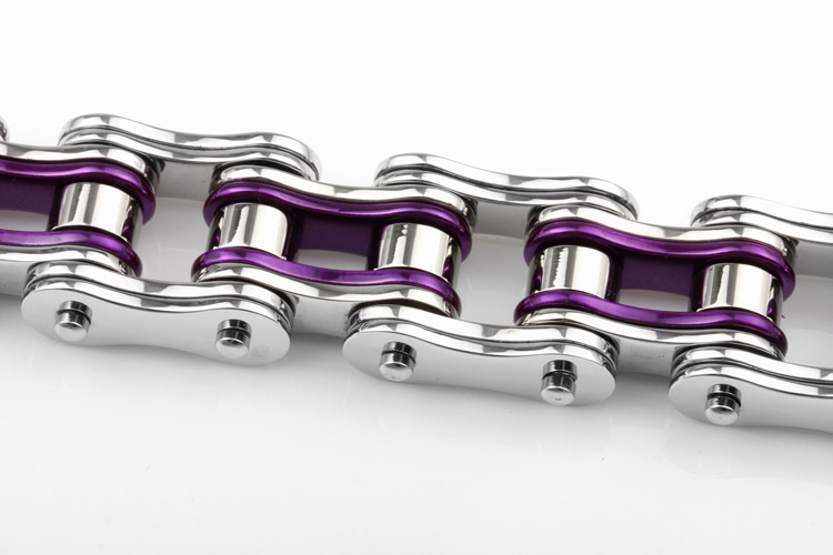 16mm Wide Punk Silver & Purple Bike Chain Bracelet Durable 316L ...