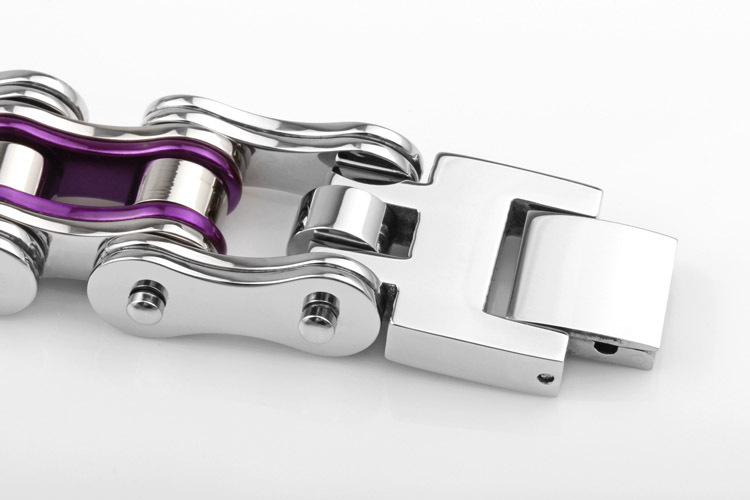 16mm Wide Punk Silver & Purple Bike Chain Bracelet Durable 316L ...