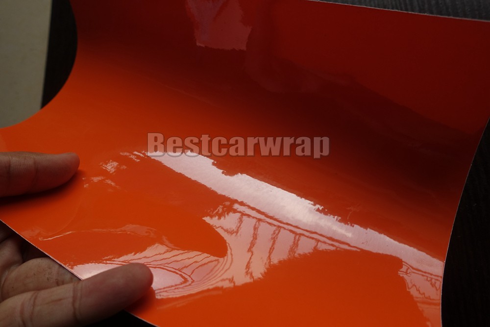 Orange Glossy Vinyl Wrap 3 Layers High Gloss Orange Car Wrap Film With ...