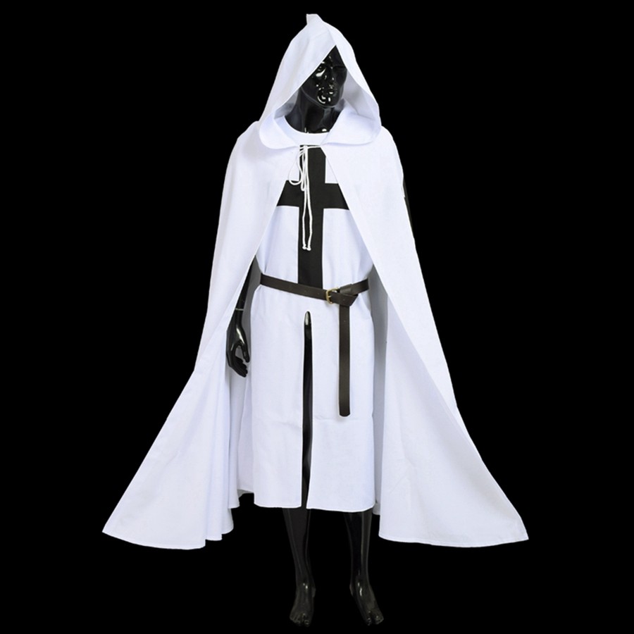 Medieval Templar Knights Cloak Set Mens Cosplay White Warrior Larp ...