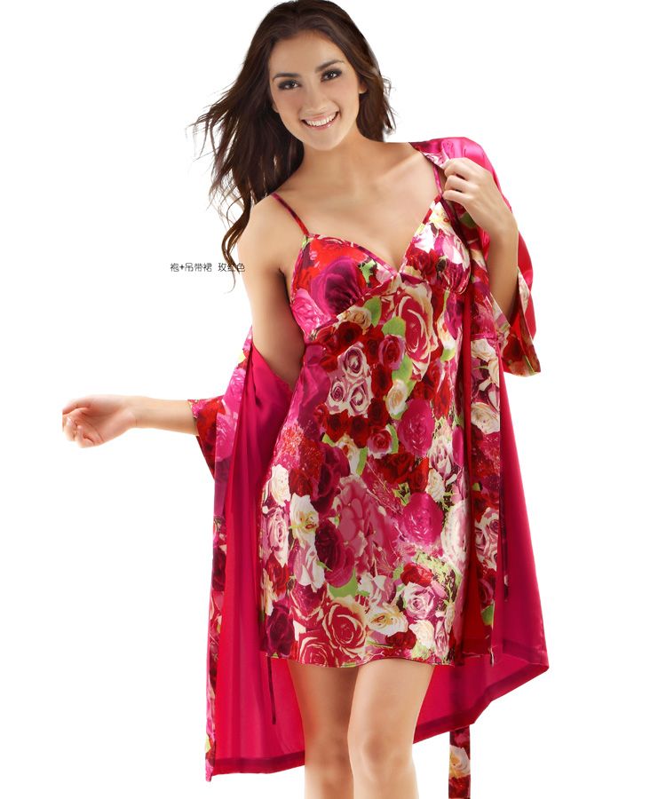 Robes Sexy Womens Silk Sleepwear Red Condole Belt Lady Nightgown Ribbon Rose Pajamas Silk Sexy
