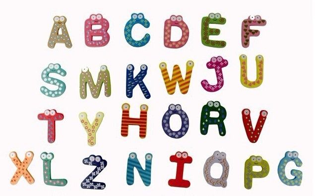 Wooden Colorful Cartoon Fridge Magnets 26 Letters Cute Refrigerator ...