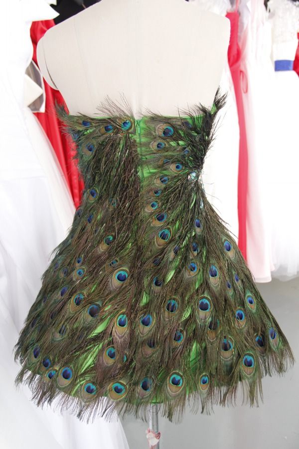 Gorgeous 2013 Customized Strapless A Line Peacock Feather Beads