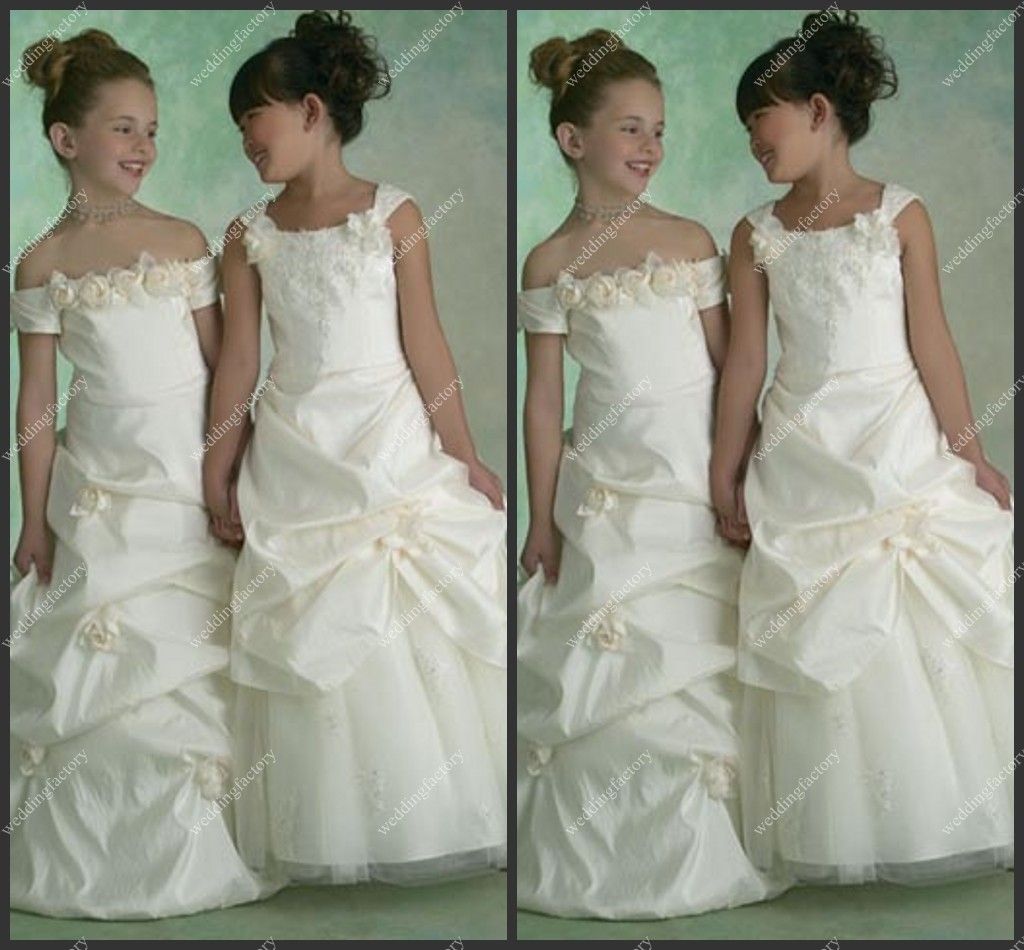 Off Shoulder Flower Girls Dresses Pleated Taffeta Girls Special ...