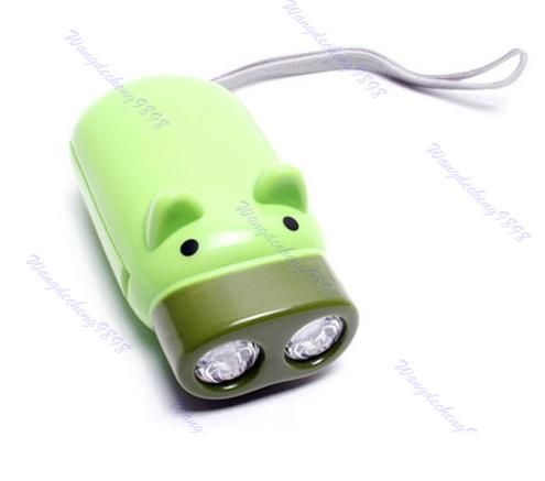 Hand Pressing Power 2 LED Pig Flash Light Flashlight Wind Up Dynamo ...