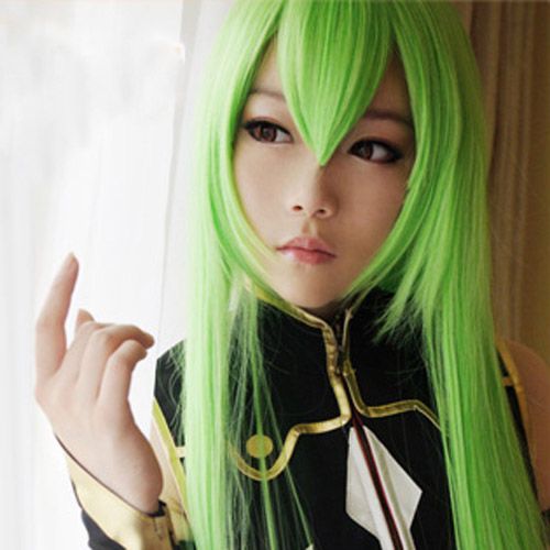 Code Geass C.C Cosplay Costume A Wig 100cm Long Straight Light Green ...