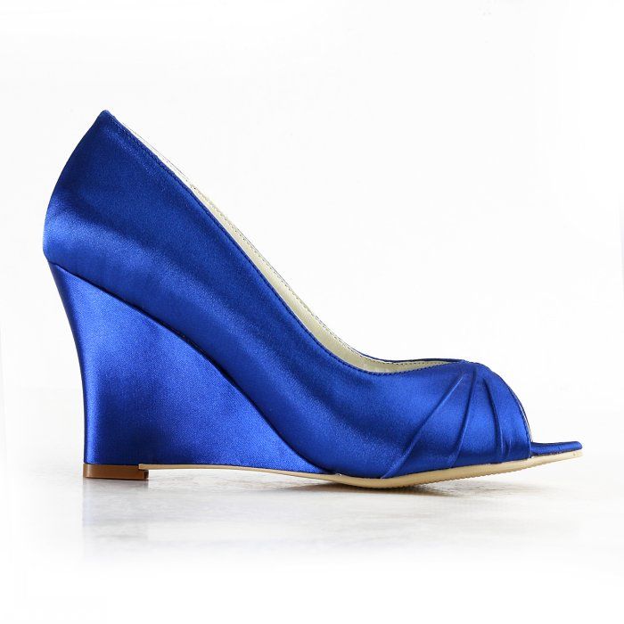 Blue Wedge Heels Wedding Bridal Sandals Satin Peep Toe Custom Made ...