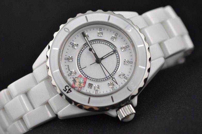 Luxury Mens White Ceramic Bracelet Date Watch Men Bling Pave Diamond ...