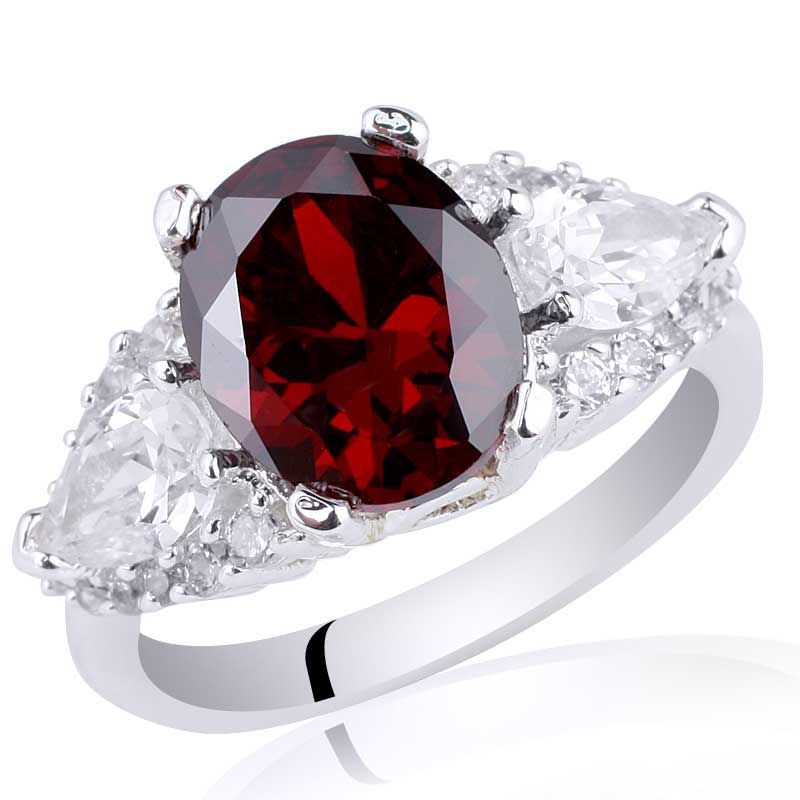 Oval Pear Shape 3 Stone Red Garnet 925 Sterling Silver Ring Nal R081