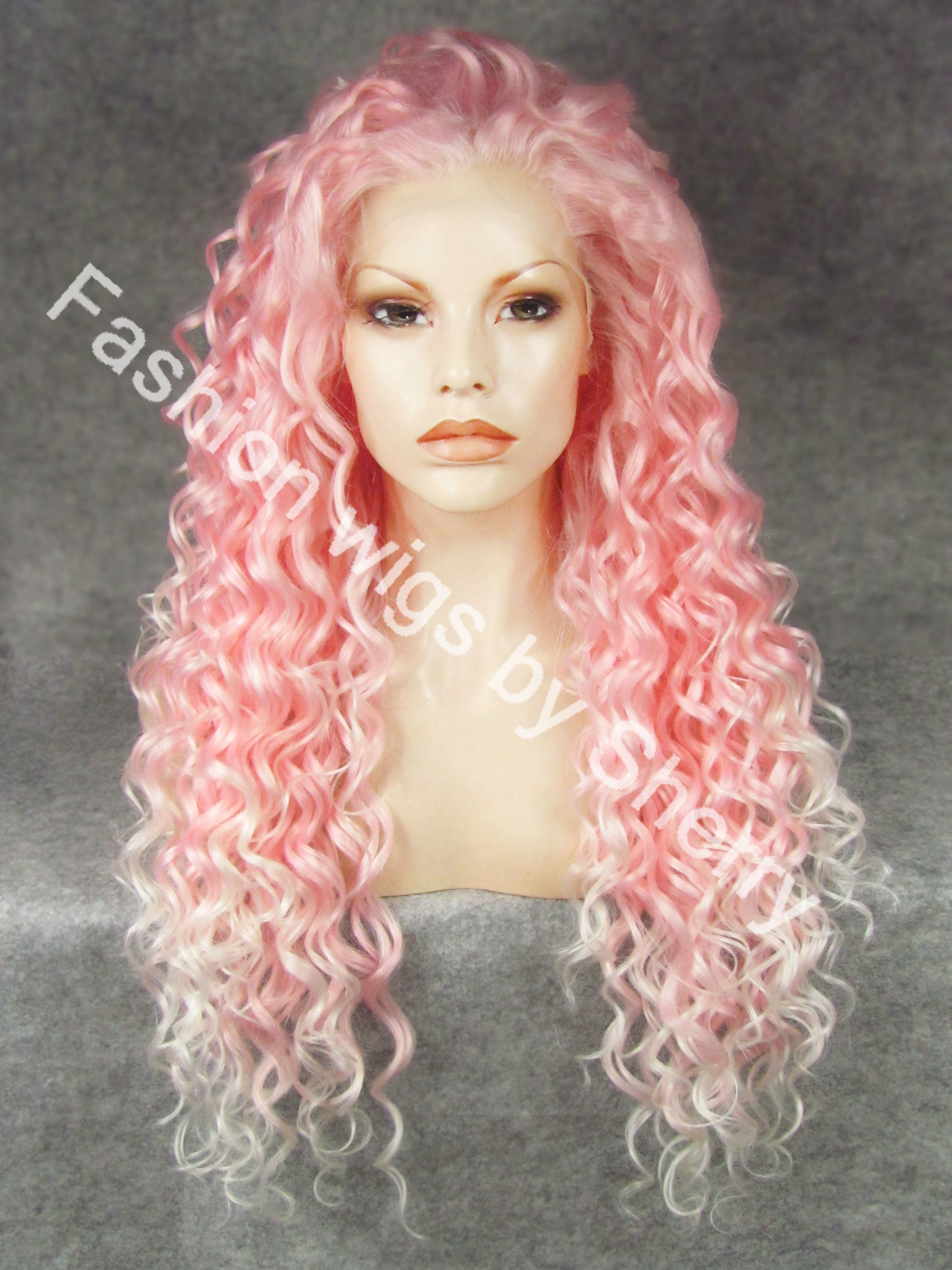 26 Extra Long #3100b/1001 Pink Tip White Curly Heat Friendly Synthetic ...
