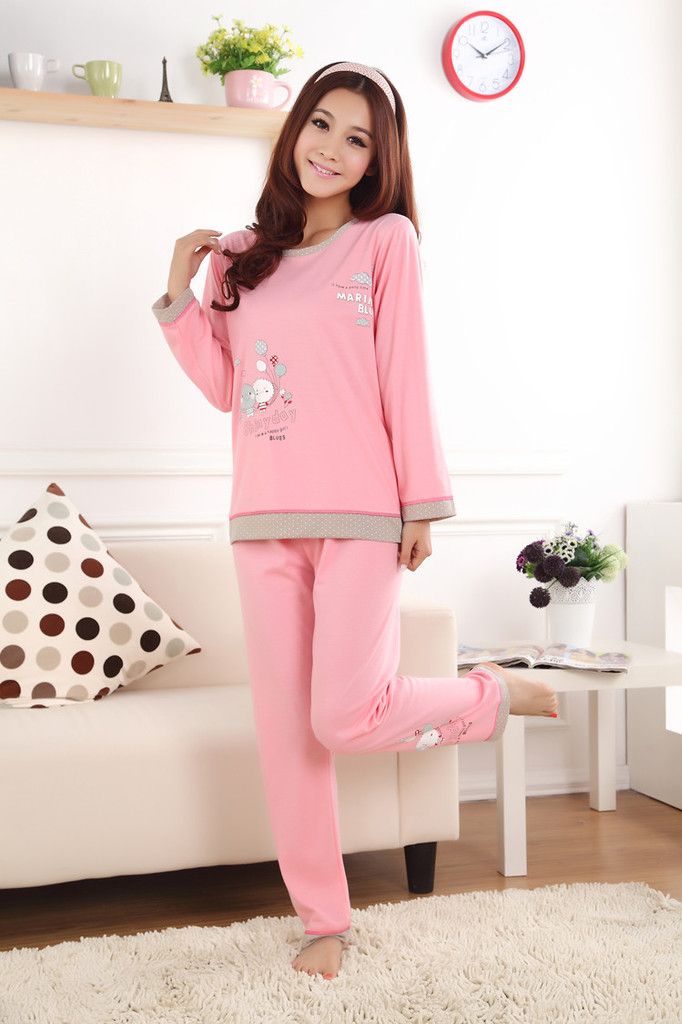 Graceful Lady Pink Pajamas Sleepwear Sweet Girl Fancy Cotton Pyjamas ...
