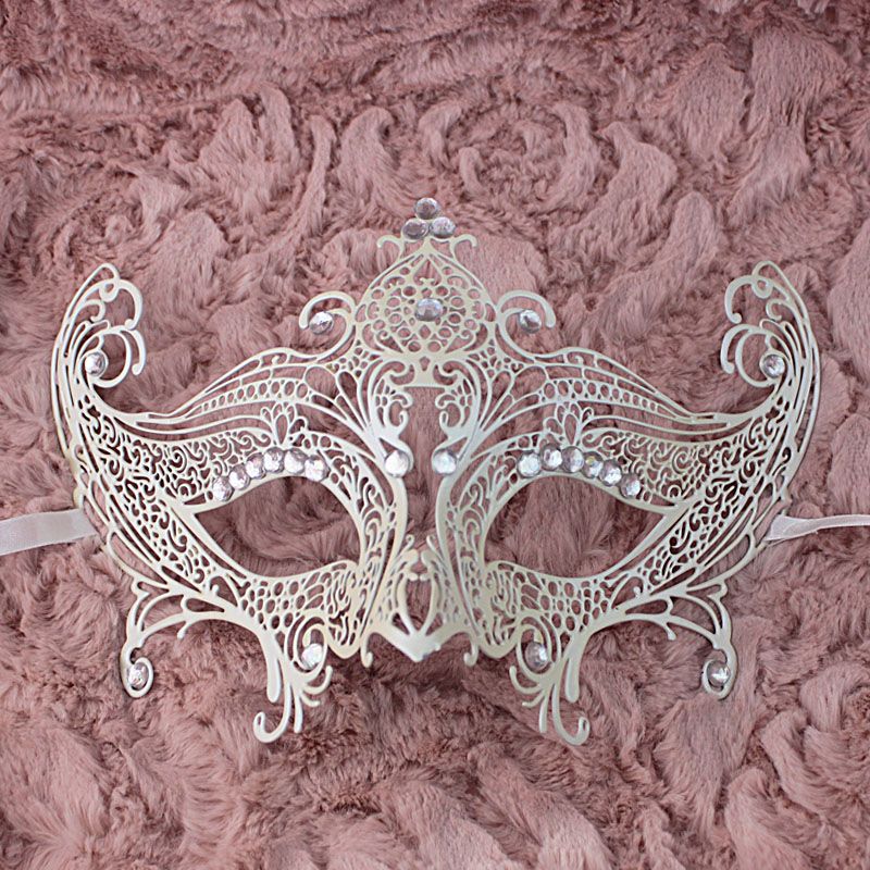 White Laser Cut Metal Mask Prom Masks Glitter Sequins Masquerade Mask ...
