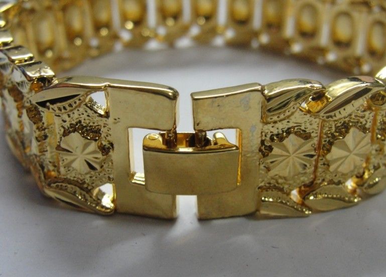 Brand New Mens 24K Yellow Gold Gem Solid Filler GP Mens Bracelets Gold ...
