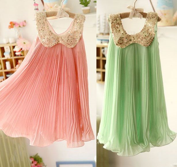 2017 Girls Dresses Chiffon Pleated Dress Sequined Baby Lovely Dress ...