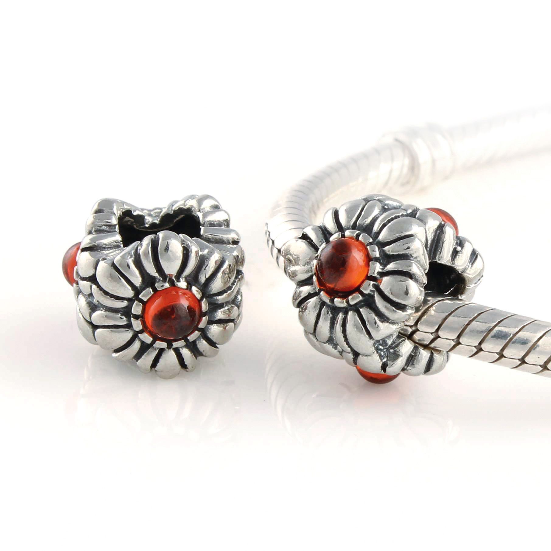 2020 925 Sterling Silver Carnelian Floral July Birthstone Charm Bead ...