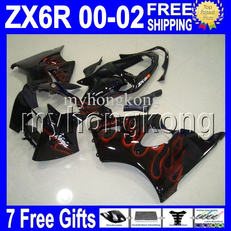 7gifts Orange Flames Free Custom HOT For 00 01 02 KAWASAKI ZX 6R ZX636 ...