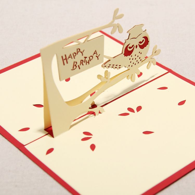 Animal Theme 3d Owl Handmade Kirigami Pop Up Birthday Cards Set Of 10 ...