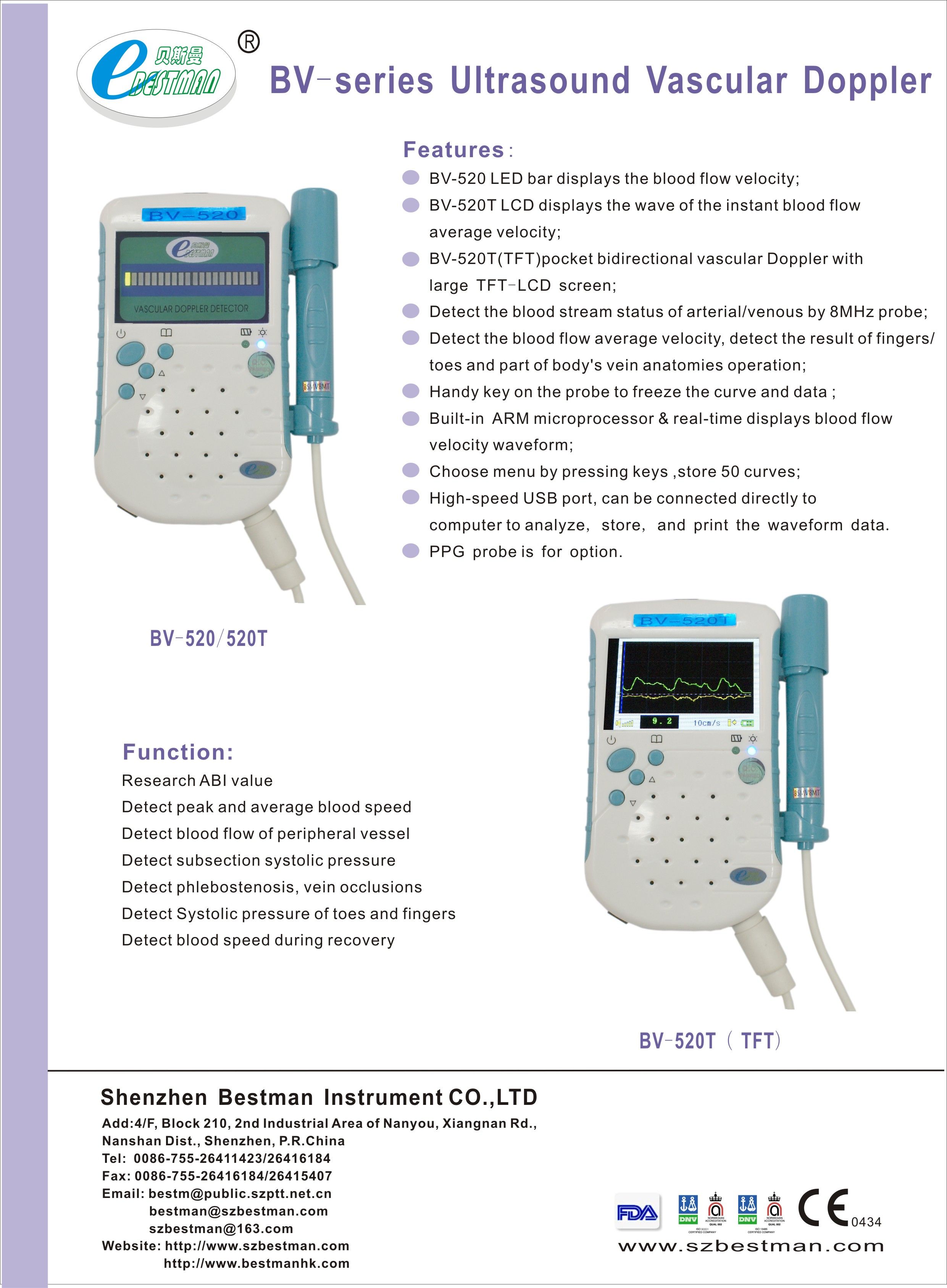 Unidirectional Portable Doppler Vascular Ultrasound BV-520T TFT ...