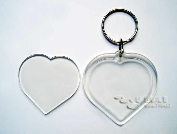 Heart Shaped Clear Acrylic Keychain Bank Photo Key Ring Insert Size 1. ...
