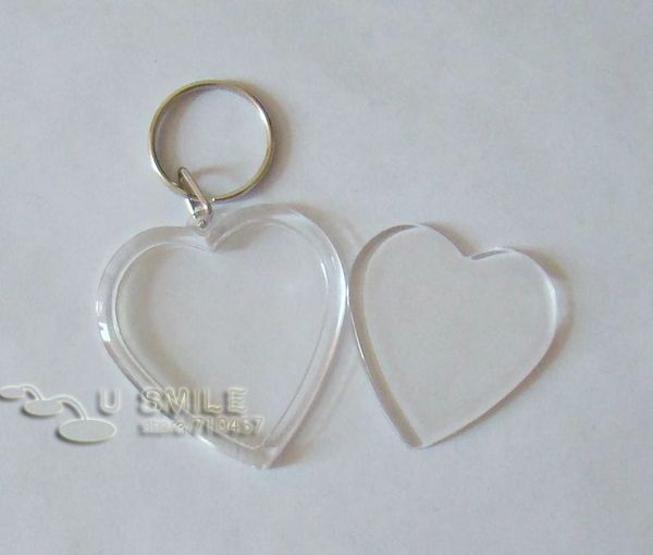 NEW Heart Shaped Blank Keychain Clear Acrylic Photo Key Rings Insert ...