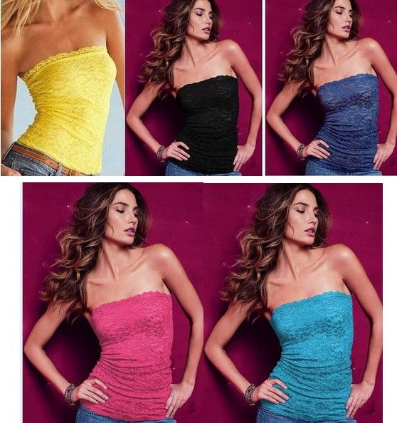 2018 Women Strapless Lace Sheer Bandeau Tube Top Long Bandeau Seamless