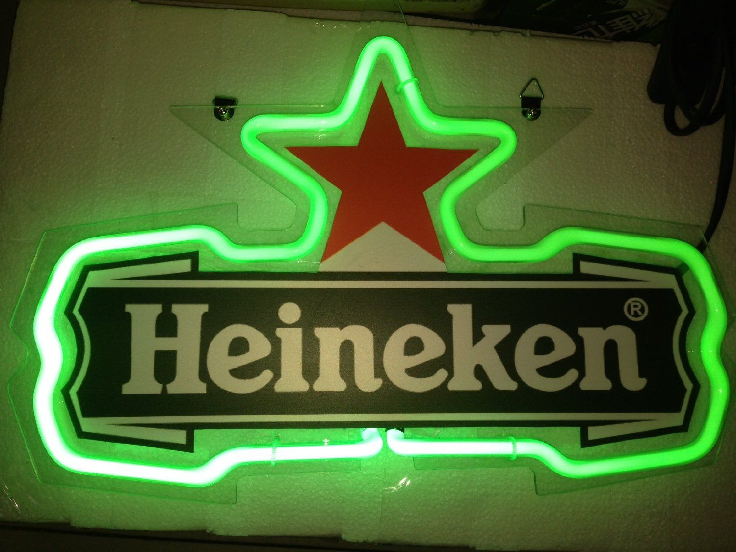 Green HEINEKEN Red Star Logo Beer Bar Real Glass Tube Neon Light Sign ...