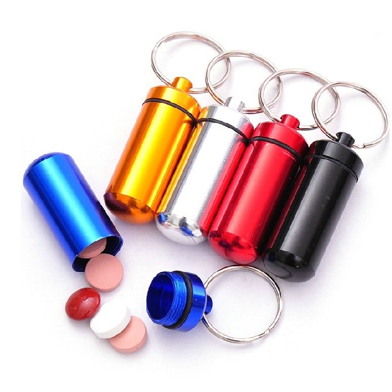 Aluminum Pill Box Case Bottle Holder Container Keychain Key Chain Key ...