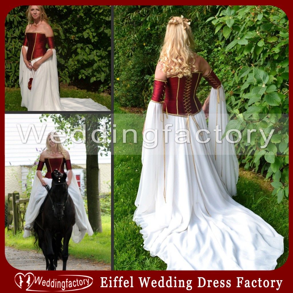 Medieval Wedding Dresses Burgundy Dark Red And White A Line Strapless ...