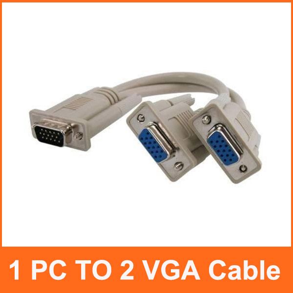 To 2 Monitor VGA SVGA Y Splitter Cable Lead 2 Way 15 PIN 1 VGA Male To ...