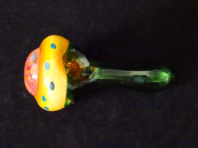 2021 420 Inside Out Heady Glass Pipe Hand Pipe With Length 12cm With Blue Green Color From